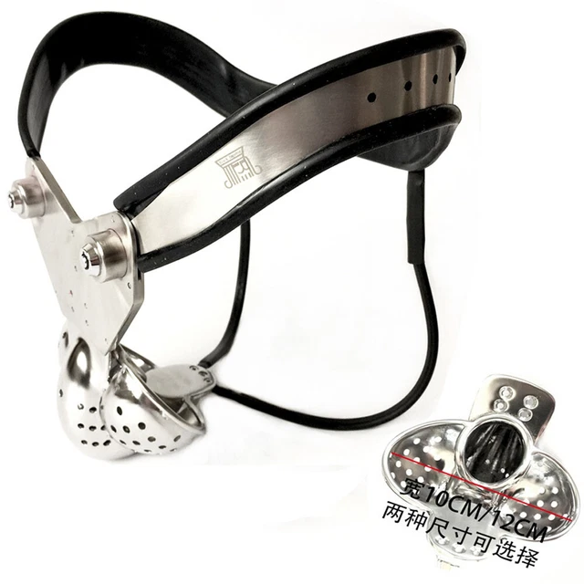 MALE CHASTITY BELT Device Stainless Steel Lock Cage T-Back Men Metal ...