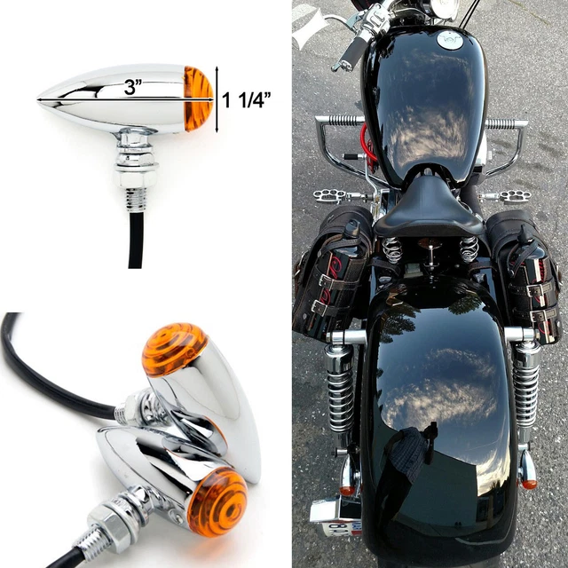 CHROME MOTORCYCLE BULLET Turn Signals Lamp Indicators Blinkers Lights ...