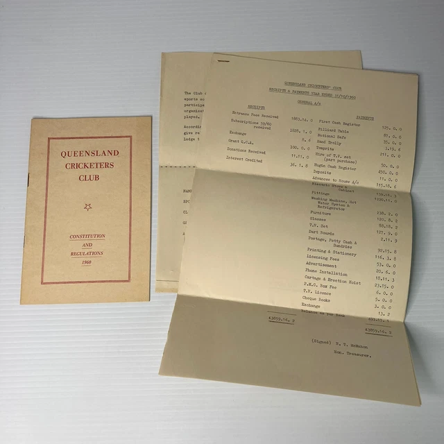 QUEENSLAND CRICKETERS CLUB Constitution & Regulations 1960 Booklet ...