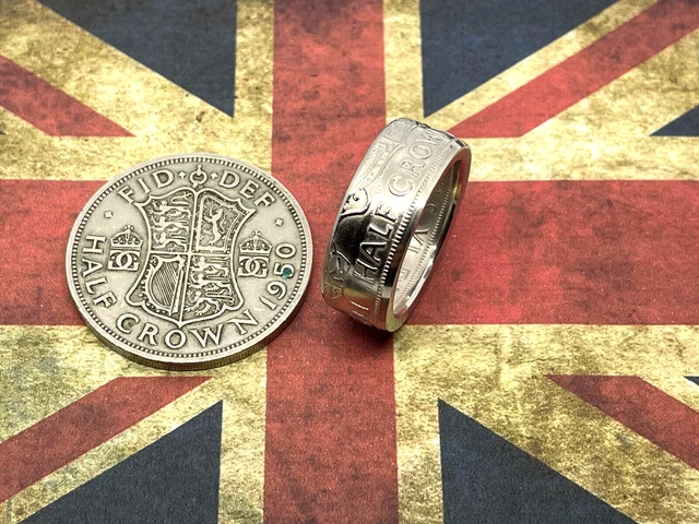 COIN RING HANDCRAFTED from British Half Crown king George VI Most Sizes ...