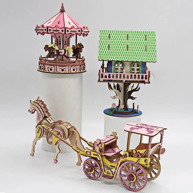 WOODEN BUILDING MODEL Carousel Model Night Market Model 3D Stereo ...