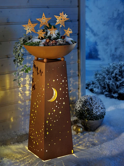 LED PFLANZENSÄULE STERNENHIMMEL Rost Batteriebetrieb 6-Stunden-Timer Höhe 72cm EUR 98,00 ...