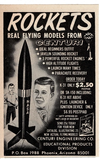 1967 CENTURI POWERED Model Rocket Kit K-31 rocketry Vintage Print Ad 2 ...
