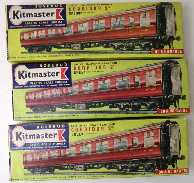 KITMASTER BR MK1 Coaches x 3 - part made kits, green x 2, maroon x 1 ...