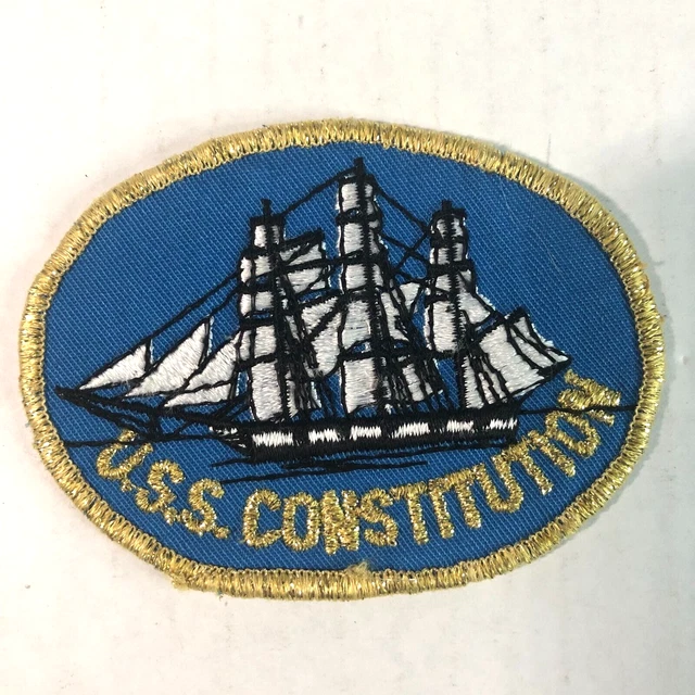 VINTAGE USS CONSTITUTION Old Ironsides Ship Patch Gold Blue White ...