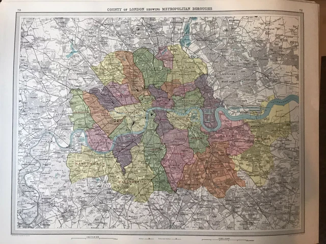 “COUNTY OF LONDON showing Metropolitan Boroughs” 1939 Vintage Map ...