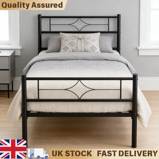 90X190CM SINGLE METAL Bed Frame, 3ft Iron Bedstead for Home Bedroom UK ...