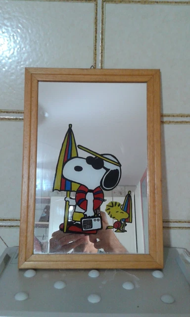 QUADRO SPECCHIO SERIGRAFICO Anni 80, SNOOPY, 37 X 23 CM, VINTAGE EUR 19 ...