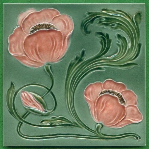 JUGENDSTIL FLIESE KACHEL, Art Nouveau Tile Tegel, S. .O. F. Teichert, Mohn Poppy EUR 54,90 ...