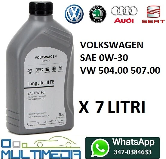 7 LITRES ORIGINAL Engine Oil Volkswagen 0W-30 Longlife Iii Fe 504 00 ...