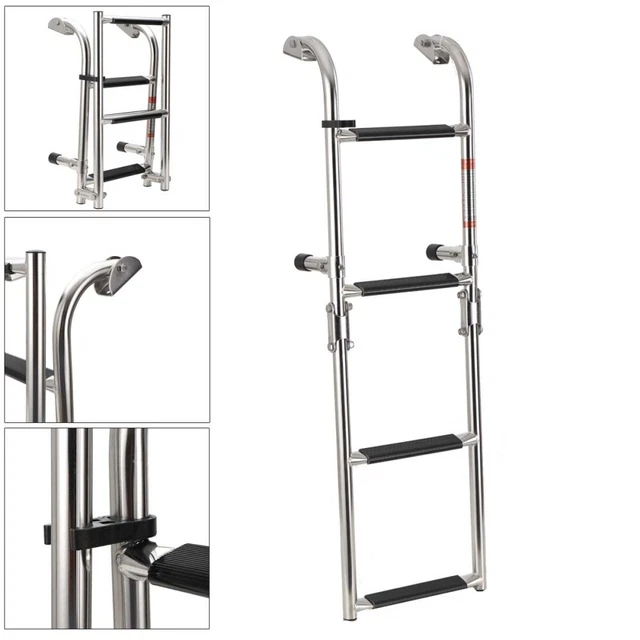 Stainless Steel Foldable Boarding Ladder 4 Steps Boat Folding Ladder £