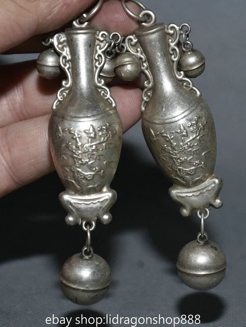 3.6& RARE OLD China Silver Dynasty Palace Flower Bottle Bell Pendant ...