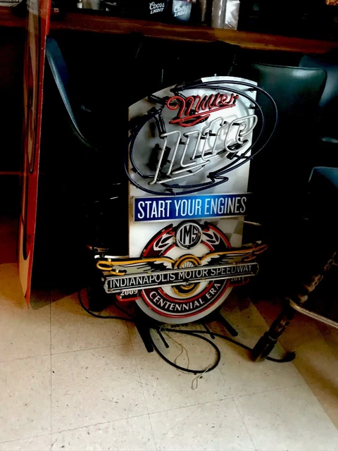 INDY 500 CENTENNIAL Neon Indianapolis Motor Speedway Miller Lite Sign ...