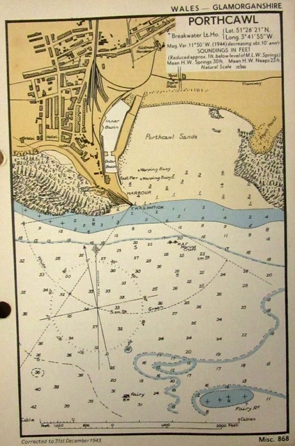1943 WW2 D DAY Admiralty Map Chart BRISTOL Original ref:77 EUR 16,85 ...