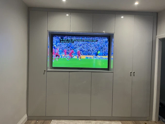 FITTED WARDROBE WITH Tv Space 3m X 2.6 M -x 38cm grey Colour-available ...
