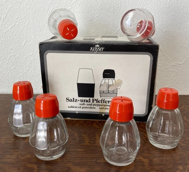 SALIÈRES KAYSER WEST Germany verre moulé et Bakélite orange boîte d ...