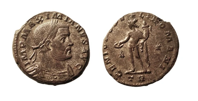 BRITISH MUSEUM plate coin from the Rauceby hoard, Maximianus Trier mint ...