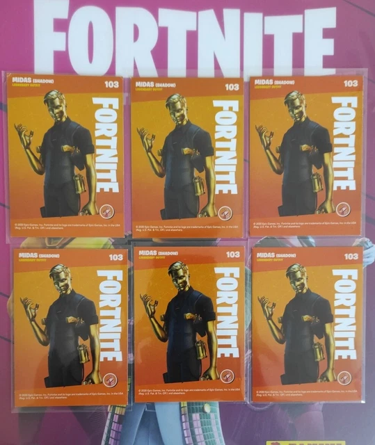 6 X CARDS CARTES PANINI FORTNITE RELOADED MIDAS #103 LEGENDARY OUTFIT ...