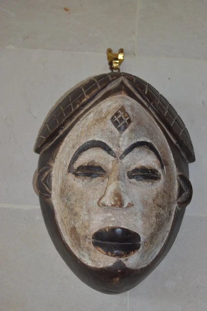 MASK ANCIENT AFRICAN tribal art POUNOU GABON in polychrome painted ...