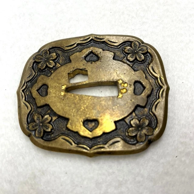 RARE SWORD TSUBA Flower Pattern Metal Guard Floral Motif T1222876 Rare ...