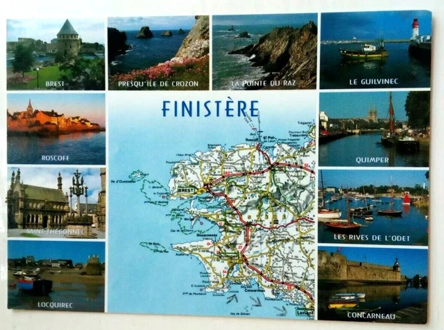 1990S MULTIVIEW MAP CARD;FRANCE;BRITTANY;FINISTERE;BREST;QUIMPER ...