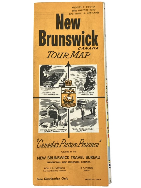 ORIGINAL VINTAGE MAP: NEW BRUNSWICK Canada Tour Map -1956- light wear £ ...
