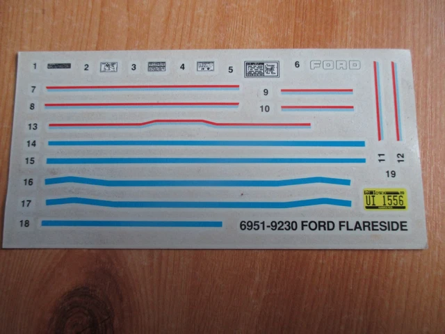 1/25 SCALE AMT/ERTL MODEL KIT (6951) DECAL: 1992 FORD F-150 FLARESIDE ...