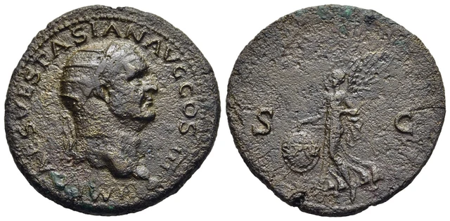 FITZ LYON BRONZE Dupondius Vespasian Victory Shield Lugdunum @Non1127 ...