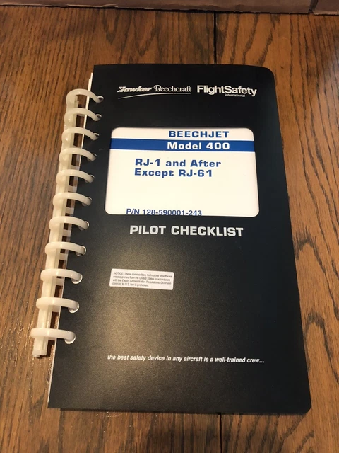FLIGHT SAFETY INTERNATIONAL BeechJet Model 400 Pilot Checklist RJ-1 And ...