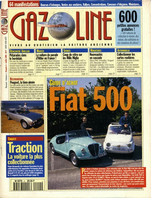 GAZOLINE N°4 07/1995 FIAT 500 CITROEN TRACTION MILLE MIGLIA EUR 18,50 ...