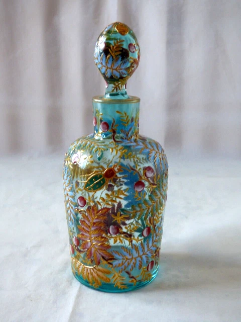 MOSER GLASS ENAMEL Insects Blue Decanter Glass Set on Tray Bohemian Red ...