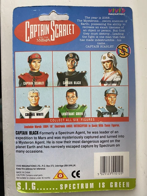 VINTAGE 1993 CAPTAIN Scarlet Captain Black Figure Vivid Action Sealed ...