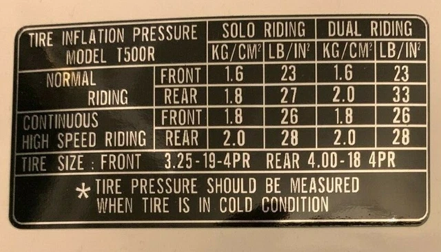 SUZUKI T500 T500R Tyre Pressure Caution Warning Decal Label £8.99 ...