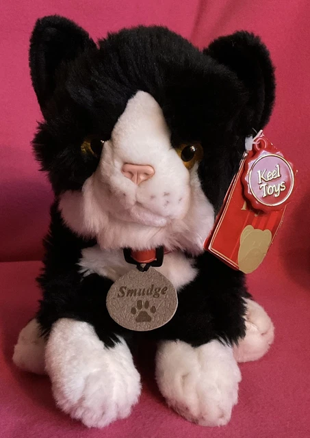 KEEL TOYS SMUDGE Black & White Cat Orange Eyes Soft Plush Toy 12” Tags ...