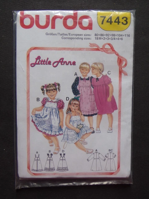 § PATRON BURDA 7443 robes fillette 18 m à 6 ans EUR 5,00 - PicClick FR