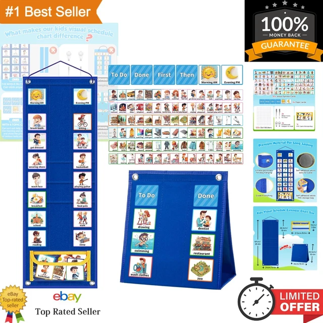 KIDS VISUAL SCHEDULE Calendar Chart & Autism Routine with 96 Durable ...