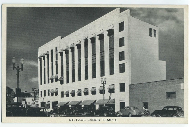 ST PAUL MN Labor Temple Building View Classic Car Bike postcard 1940 A3 ...