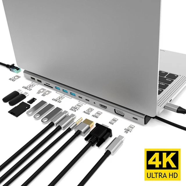 CHARGING GIGABIT ETHERNET 4K HDMI USB Type-C Hub Docking Station For ...