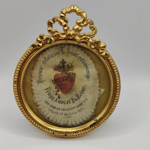 VINTAGE SACRED HEART Apostle Prayer Scapular Jesus in Spanish In Metal ...