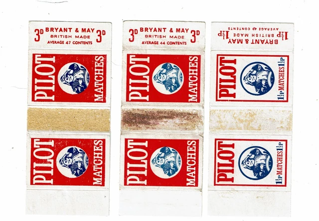 3 OLD BRITISH Bryant &May c1900s Matchbox labels Pilot Match diff ...