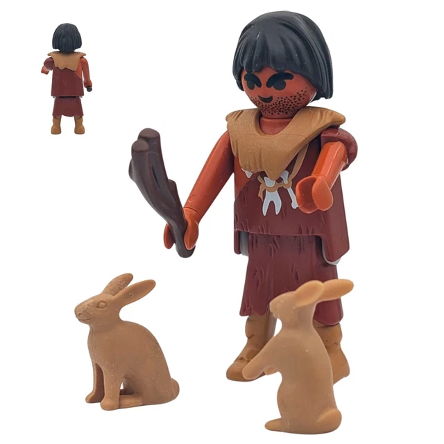 PLAYMOBIL FIGURINE NÉANDERTAL marron 2 lapins massue préhistoire lâche ...