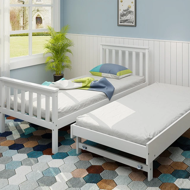 2 IN 1 Solid Pine Wooden Bed Frame 3ft Day Bed with Pull Out Trundle ...