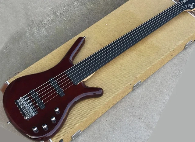 HOT SALE 6 Strings Fretless Navy Wine-red Electric Bass with Rosewood ...