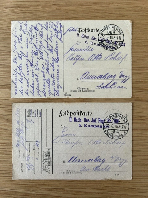 WW1 GERMAN SOLDIERS Postcard Letters x 2. 1915. Infantry Regiment ...