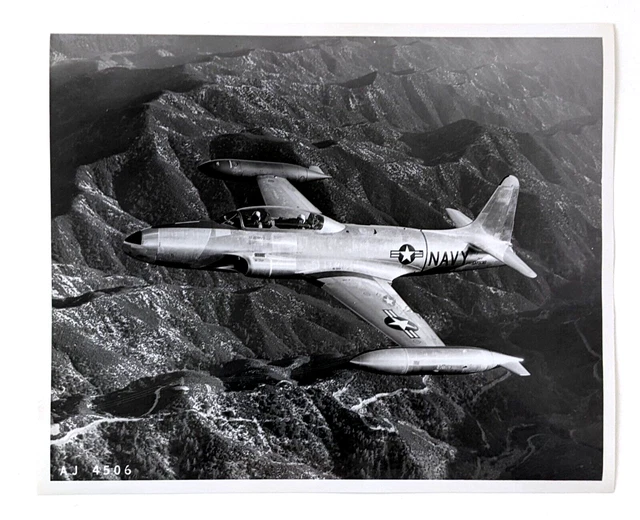 1950S US NAVY Lockheed TV-2 Shooting Star Plane In Flight Vintage Photo ...