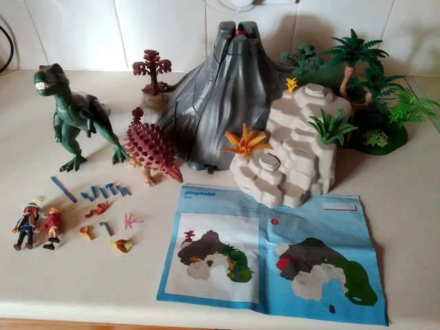 PLAYMOBIL DINOSAUR ERUPTING Volcano Set with T-Rex & Ankylosaurus 5230 ...