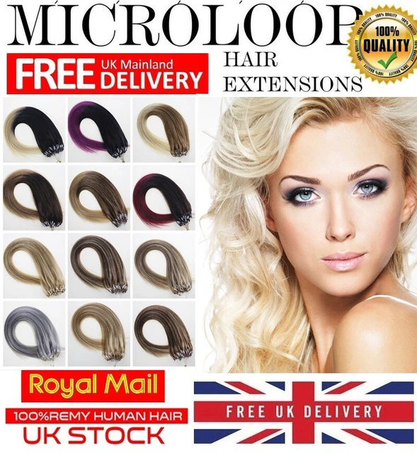 14&-24'' DOUBLE DRAWN Micro Beads Ring Loop Human Remy Nano Hair ...