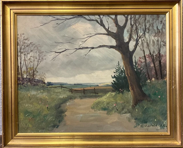 ÖLBILD IMPRESSIONIST HARALD Hee Landschaft mit Altem Baum am Weg 47,5 x ...