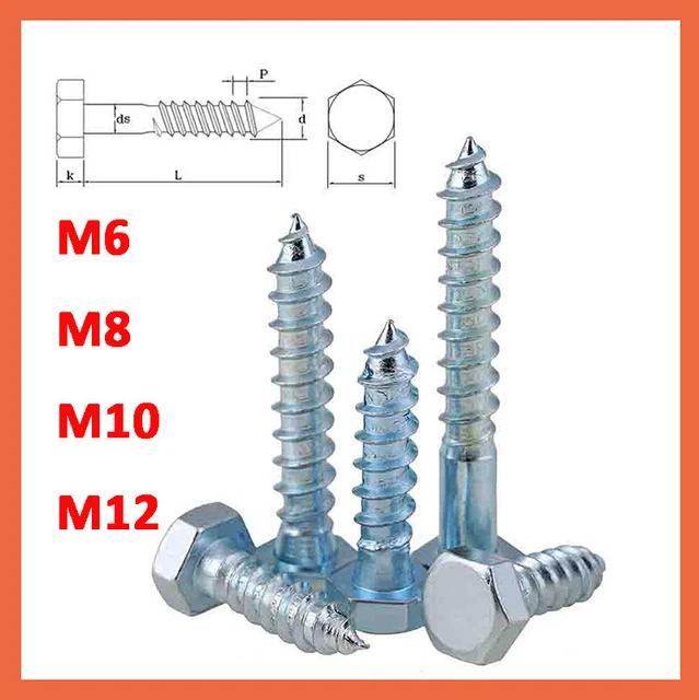 SELF TAPPING SCREWS Zinc Plated Hexagon Hex Head Tappers Bolts M6 M8 ...