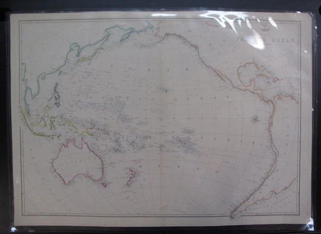 ANTIQUE HAND COLORED Map The Pacific Ocean Islands Edward Weller ...